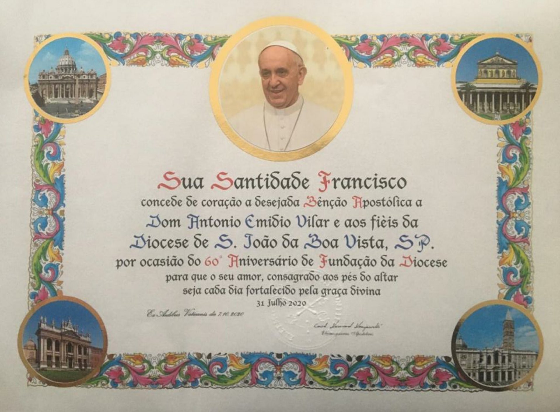 Papa Francisco concede benção apostólica à Diocese de São João da Boa Vista Papa Francisco concede benção apostólica à Diocese de São João da Boa Vista